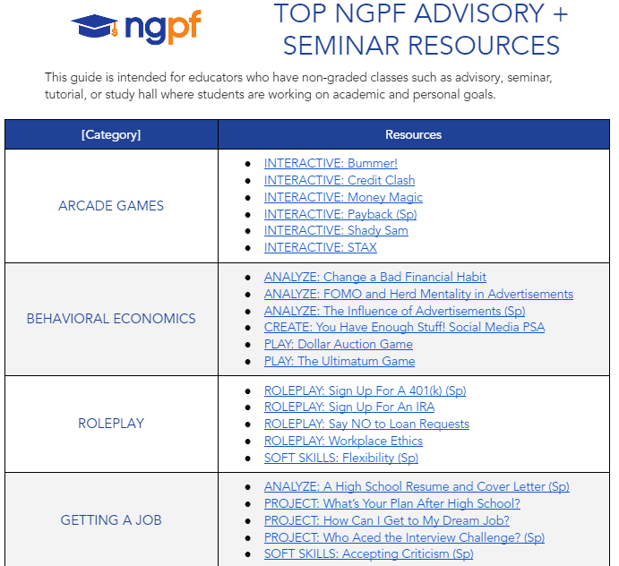 2022 Update: Top NGPF Advisory + Seminar Resources - Blog